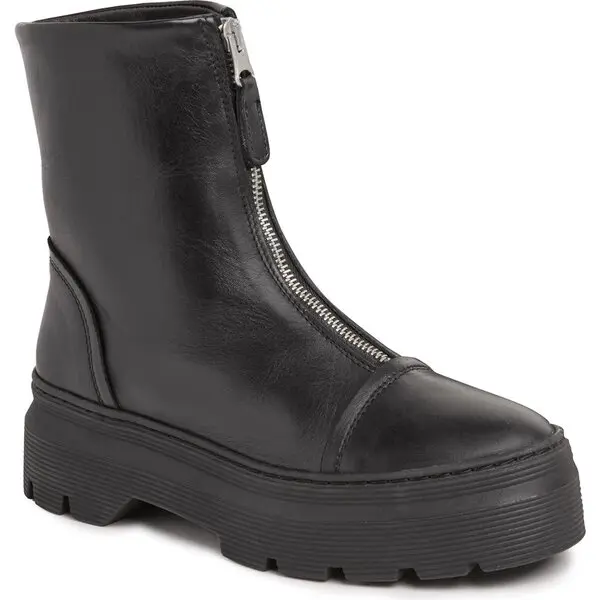 CELTIC & CO. Leather Front Zip Boots With Chunky Sole - Black