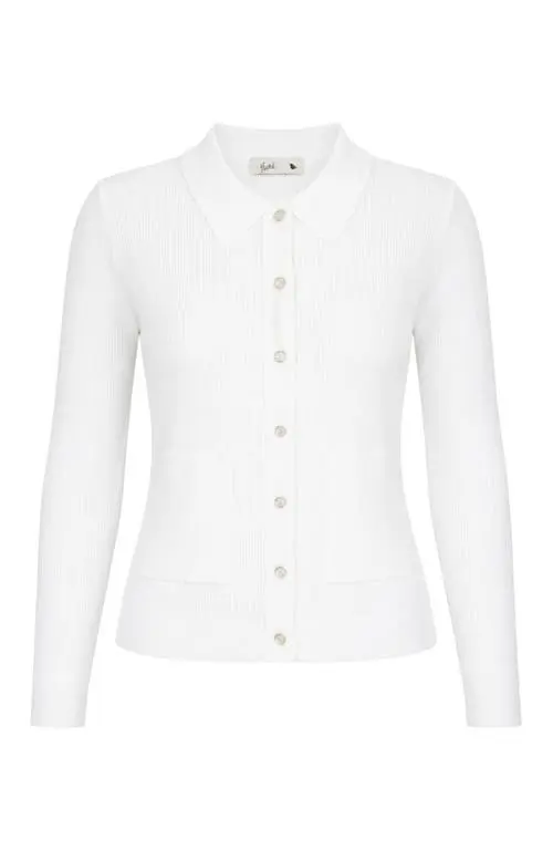 YUMI Ribbed Collar Button Up Cardigan - Ivory