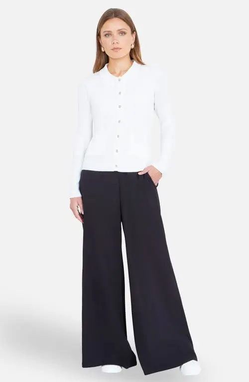 YUMI Ribbed Collar Button Up Cardigan - Ivory