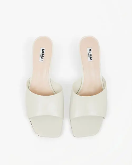 MI/MAI Liz Leather Low Heeled Mule Sandals - White