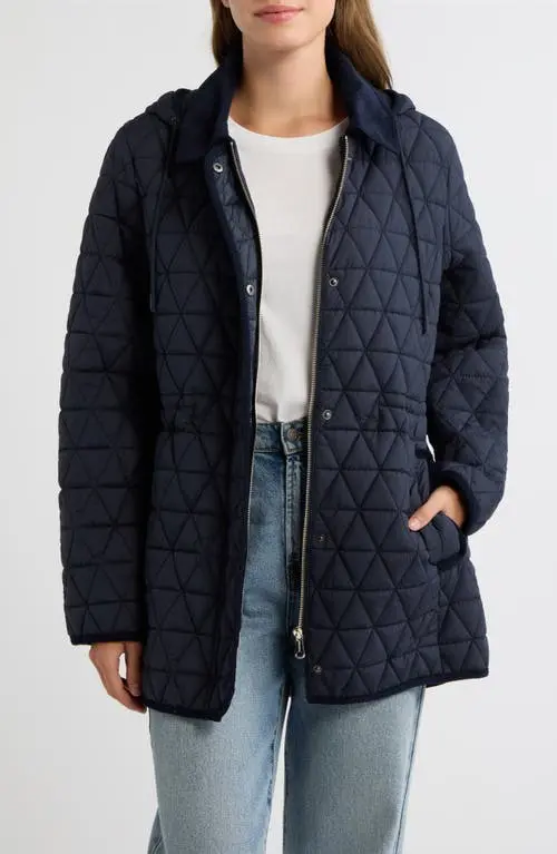 Bernardo Quilted Hooded Jacket - Navy