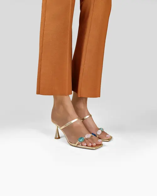 MI/MAI Naxos Cabochon Embellished Mule Sandals