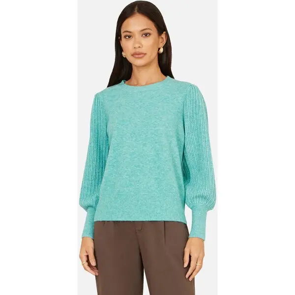 YUMI Knitted Balloon Sleeve Jumper - Green