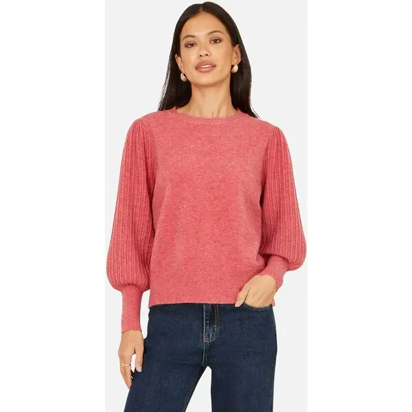 YUMI Knitted Balloon Sleeve Jumper - Pink