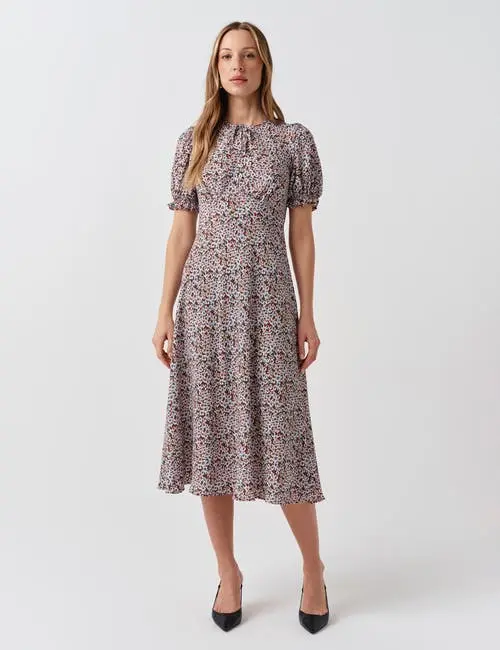 GHOST LONDON Clarissa Tie Front Midi Dress - Red Ditsy