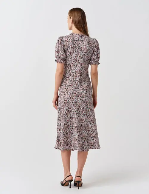 GHOST LONDON Clarissa Tie Front Midi Dress - Red Ditsy