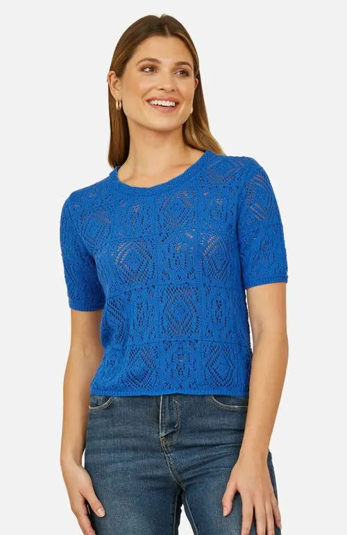 YUMI Cotton Crochet Knitted Top - Blue