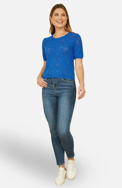 YUMI Cotton Crochet Knitted Top - Blue
