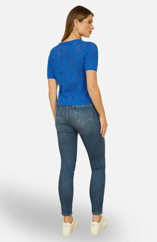 YUMI Cotton Crochet Knitted Top - Blue