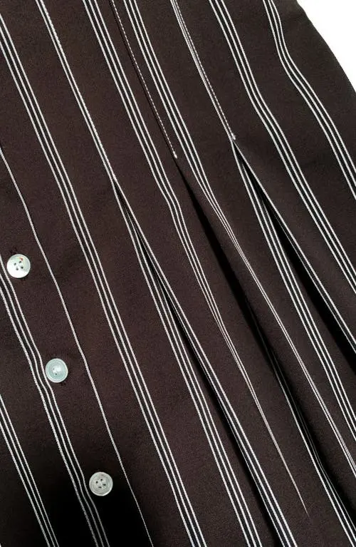 MELLODAY Contrast Stitch Midi Shirtdress - Brown Stripe
