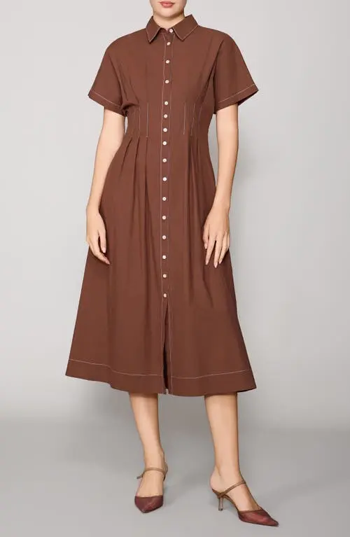 MELLODAY Contrast Stitch Midi Shirtdress - Brown