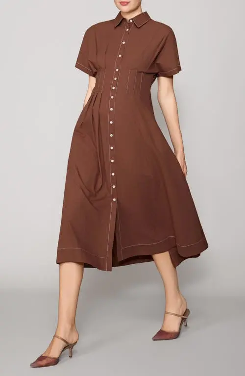 MELLODAY Contrast Stitch Midi Shirtdress