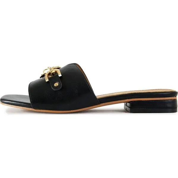 V.GAN LONDON Aji Square Toe Mule Slide Sandals With Chain Detail - Black