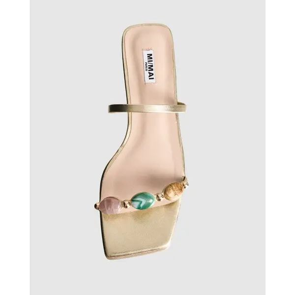 MI/MAI Thetis Cabochon Embellished Flat Mules - Gold