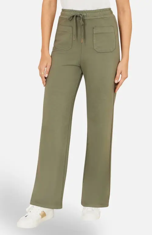 YUMI Relaxed Stretch Wide Leg Trousers - Khaki