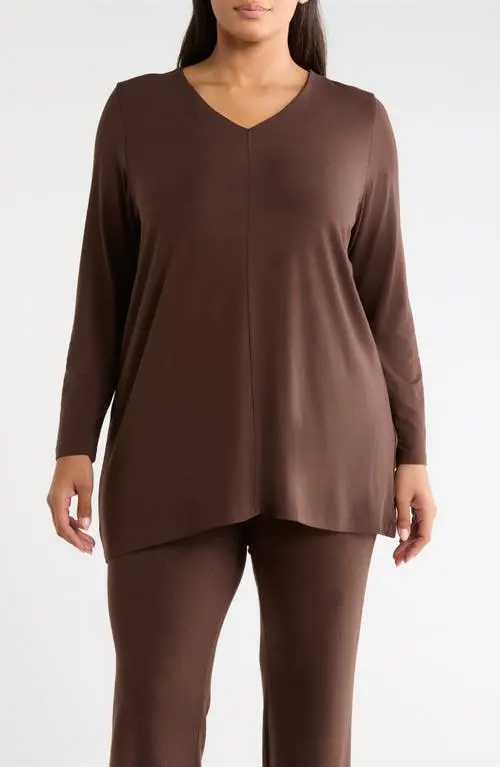 Eileen Fisher V-neck Tunic Top With Dropped Shoulders - Coffee