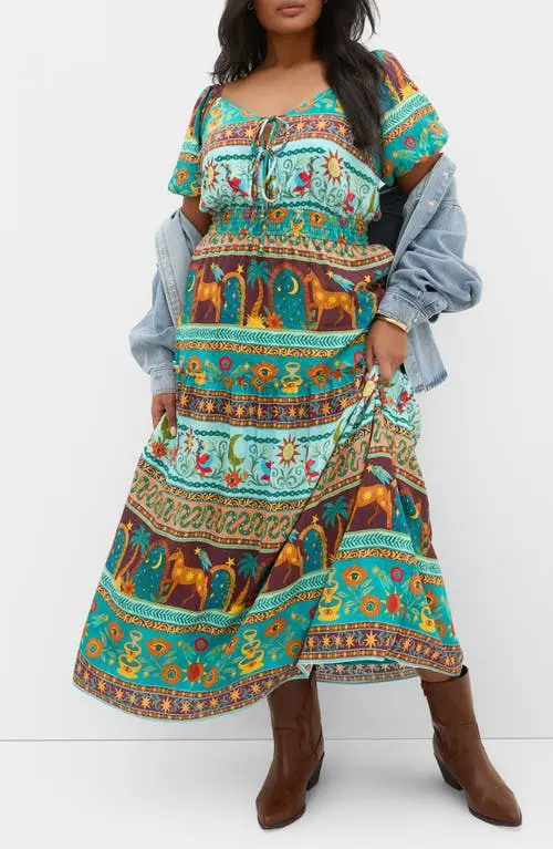 City Chic Amaria Print Smocked Waist Maxi Dress - Paradiso