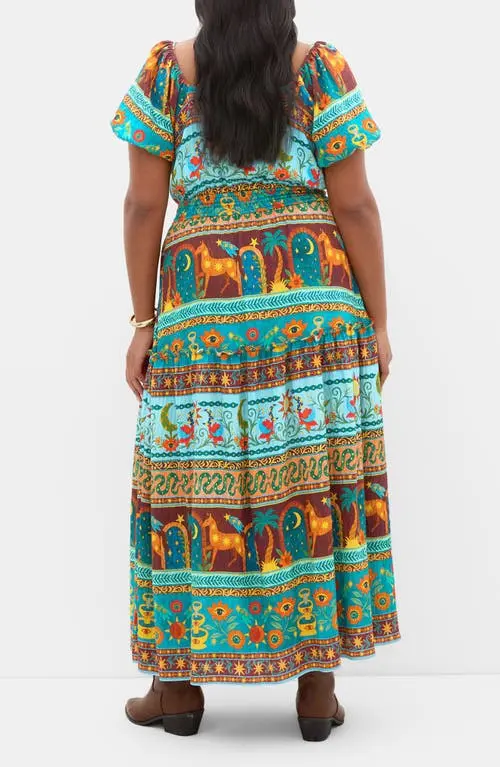City Chic Amaria Print Smocked Waist Maxi Dress