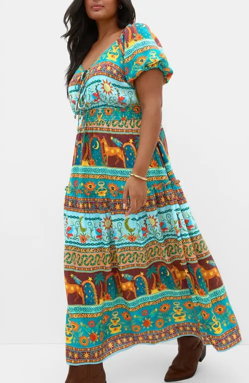 City Chic Amaria Print Smocked Waist Maxi Dress