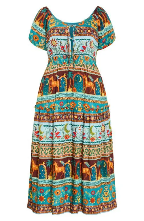 City Chic Amaria Print Smocked Waist Maxi Dress