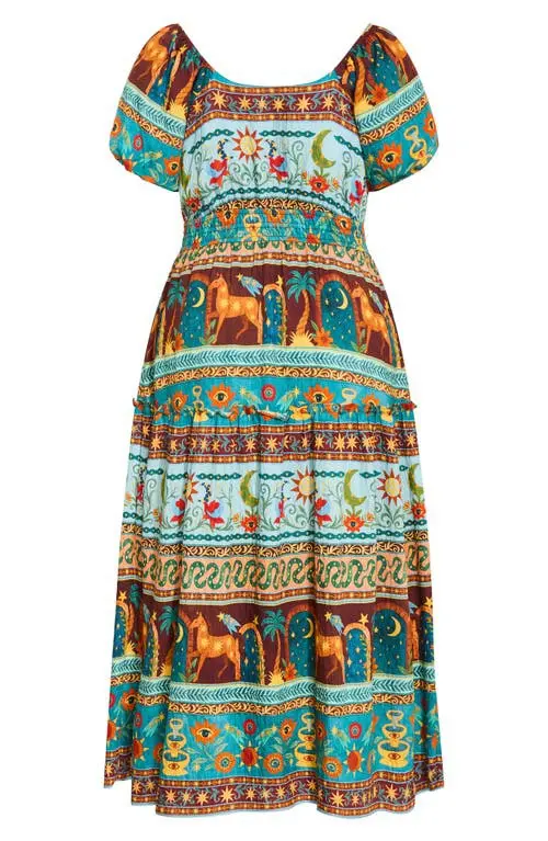 City Chic Amaria Print Smocked Waist Maxi Dress
