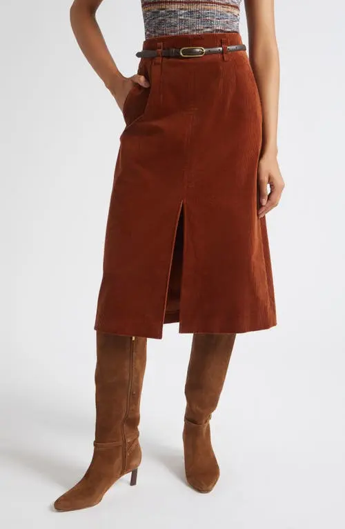 Veronica Beard Alexie Corduroy Midi Skirt - Rust