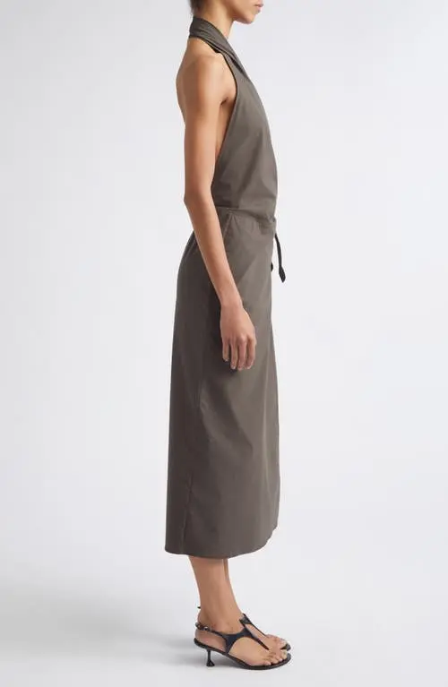 ST. AGNI Halter Wrap Backless Midi Dress