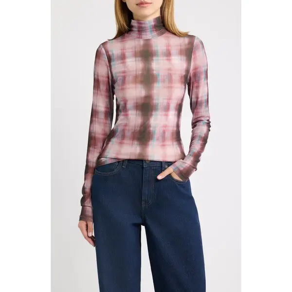 Rag & Bone Yana Plaid Turtleneck Top