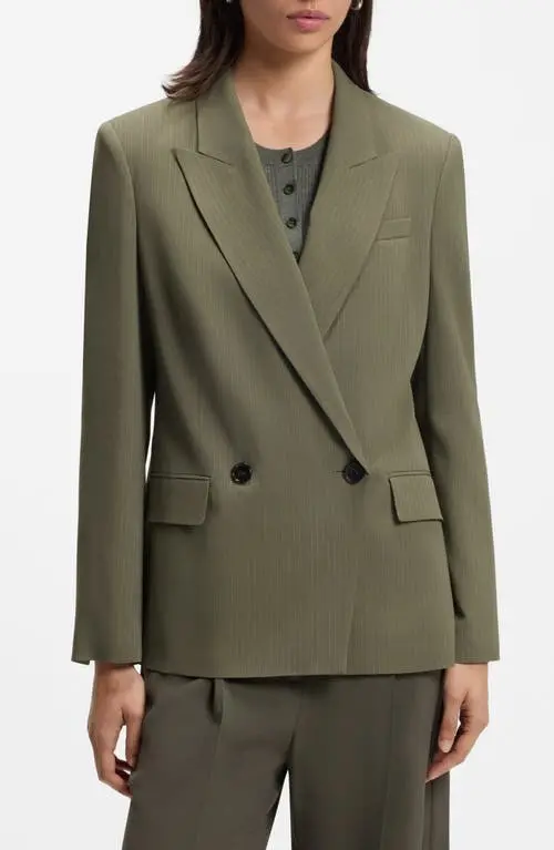 BOSS Jaleto Pinstripe Double Breasted Blazer - Tea Leaf Stripe