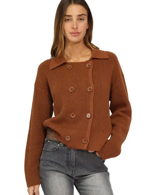 BELLE & BLOOM Make It With You Buttoned Cardigen Jacket - Dark Brown