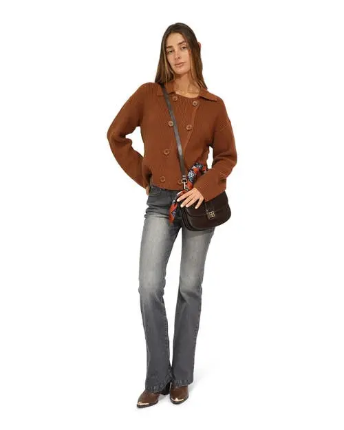 BELLE & BLOOM Make It With You Buttoned Cardigen Jacket - Dark Brown
