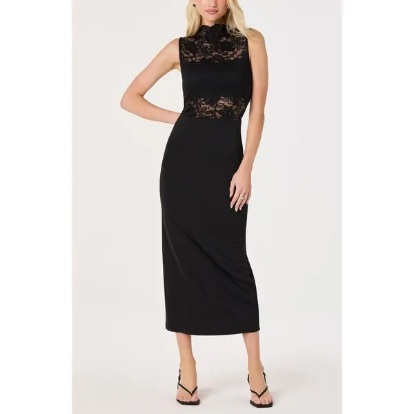 Astr The Label Cathia Lace Bodice Midi Dress - Black