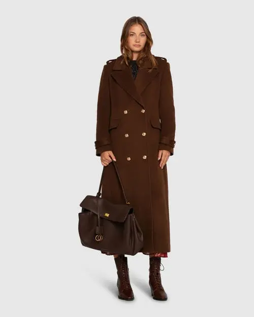 BELLE & BLOOM Command Wool Blend Double Breast Maxi Coat