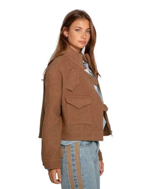 BELLE & BLOOM Crystal Skies Cropped Wool Rib Jacket - Brown
