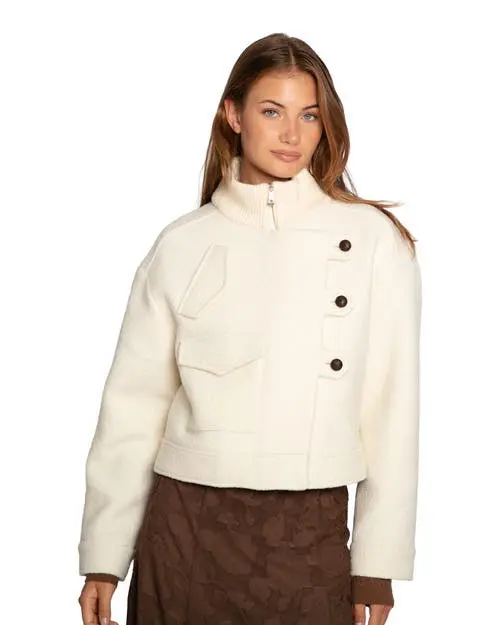 BELLE & BLOOM Crystal Skies Cropped Wool Rib Jacket - Natural