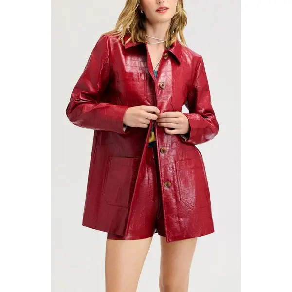 Sam Edelman Croc Embossed Faux Leather Jacket - Cranberry