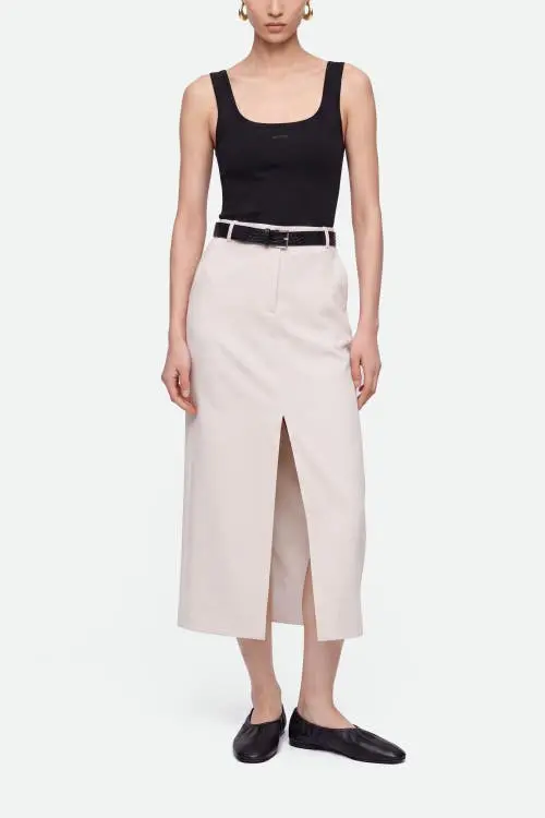 NOCTURNE Belted Maxi Skirt With Front Slit - Ivory