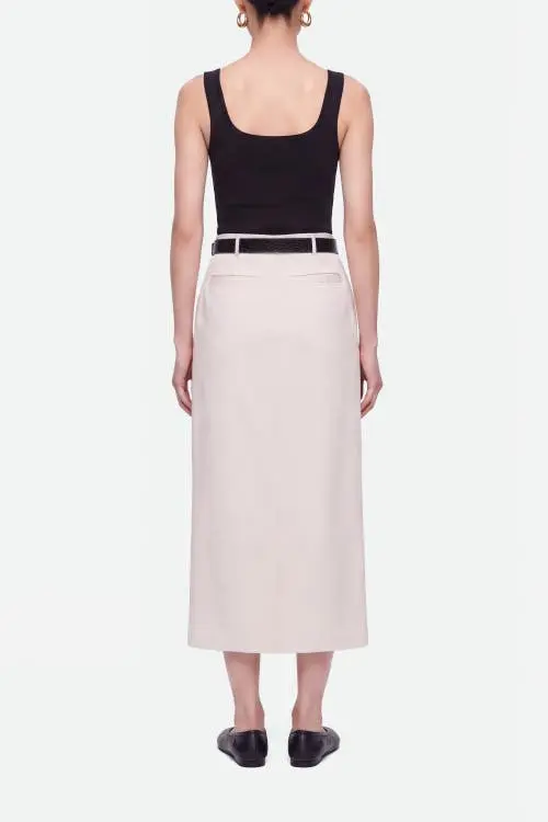 NOCTURNE Belted Maxi Skirt With Front Slit - Ivory