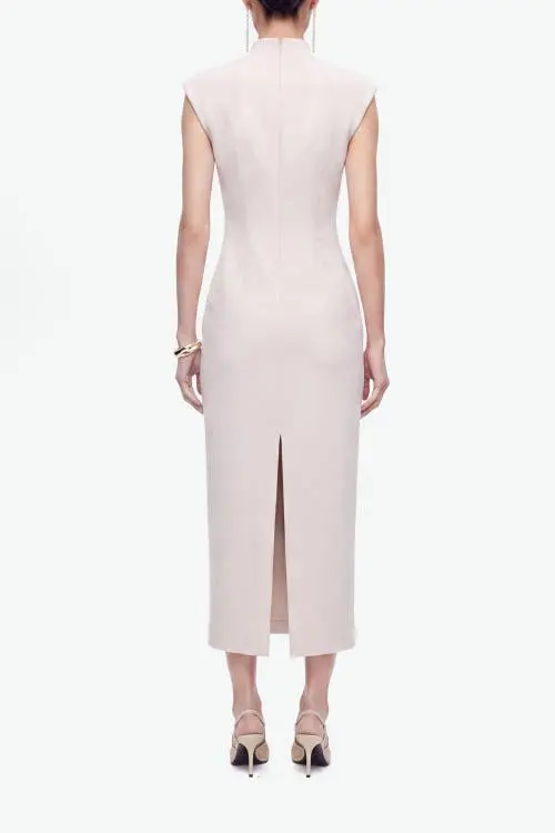 NOCTURNE Sleeveless Padded Shoulder Button Detail Maxi Dress - Ivory