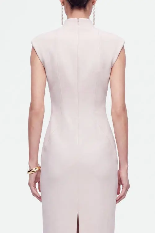 NOCTURNE Sleeveless Padded Shoulder Button Detail Maxi Dress - Ivory