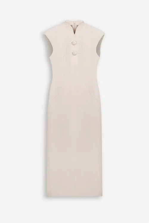 NOCTURNE Sleeveless Padded Shoulder Button Detail Maxi Dress - Ivory