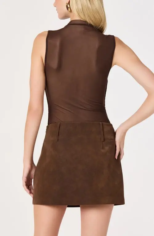 Astr The Label Shaina Cowl Neck Mesh Inset Top - Brown