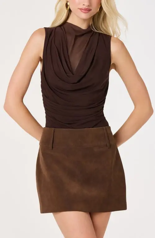 Astr The Label Shaina Cowl Neck Mesh Inset Top - Brown
