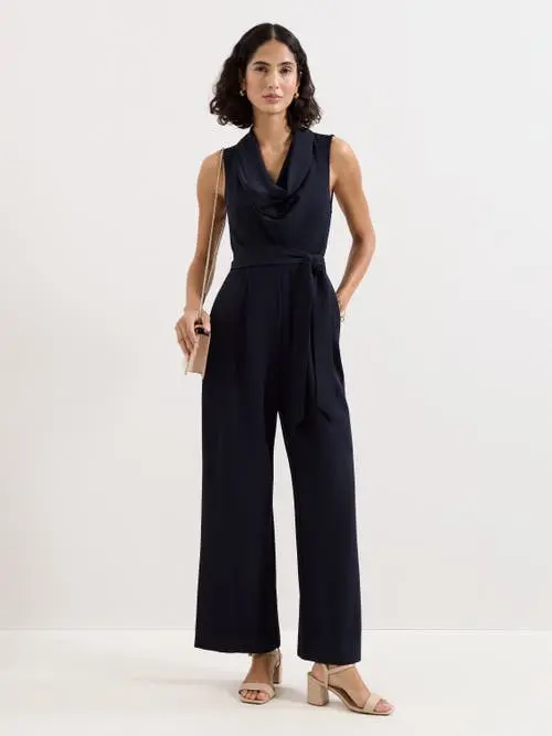 PHASE EIGHT Petite Emry Cowl Neck Wide Leg Jumpsuit - Navy