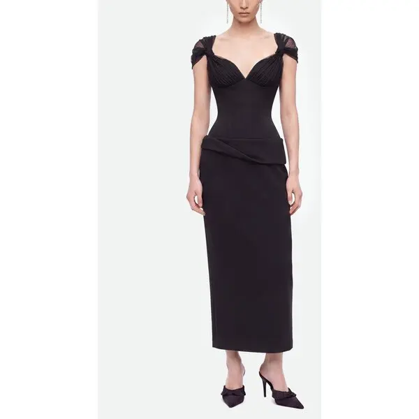 NOCTURNE Boned Sweetheart Peplum Midi Dress - Black