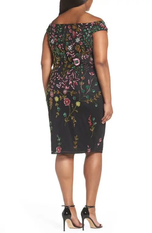 Adrianna Papell Embellished Off The Shoulder Sheath Dress