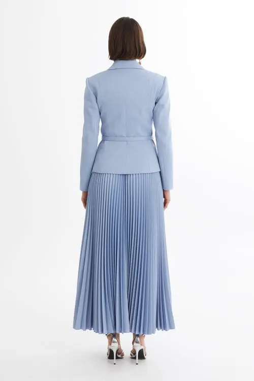 GIZIA Belted Blazer And Pleated Skirt Set