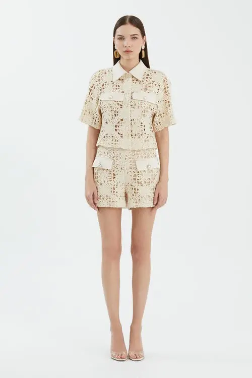 GIZIA Ecru Lace Shirt With Button Detail