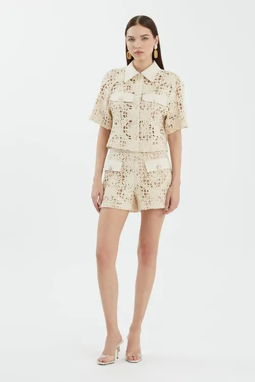 GIZIA Ecru Lace Shirt With Button Detail