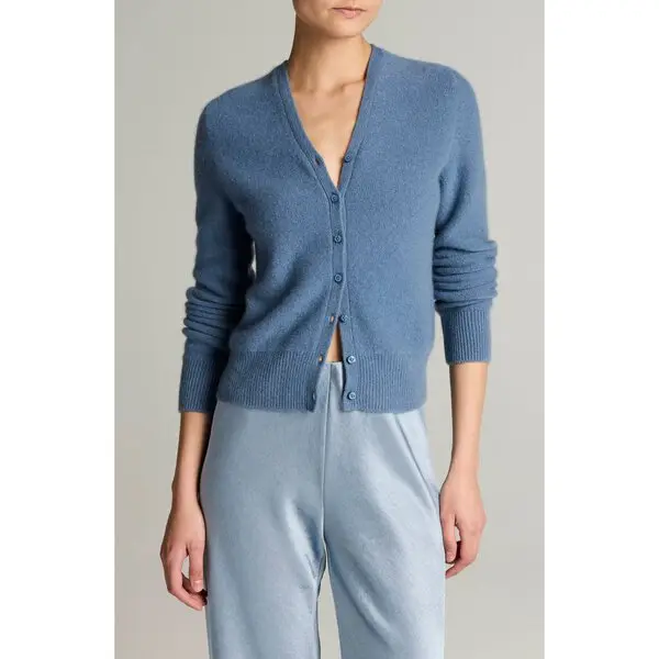 Vince Boiled Cashmere V-neck Cardigan - Blue Slate